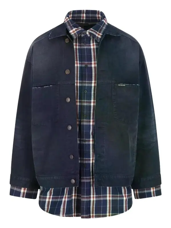 Balenciaga Button-fastening Check-pattern Jacket - Blue