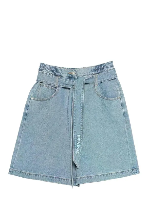 Pinko Belted Denim Knee-length Shorts - Blue