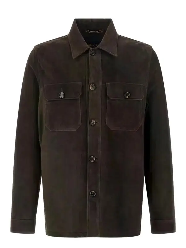 MOORER Klaus Suede Overshirt - Brown