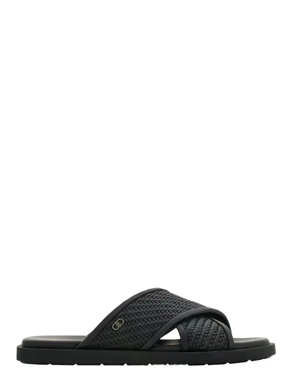 FERRAGAMO Woven Crossover Gancini Sandals - Black
