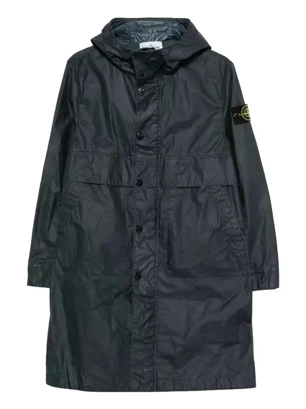 Stone Island Button-fastening Hooded Coat - Blue