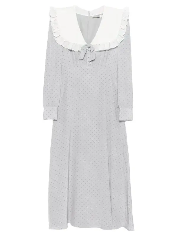 Alessandra Rich Ruffled Polka Dot Midi Dress - Grey