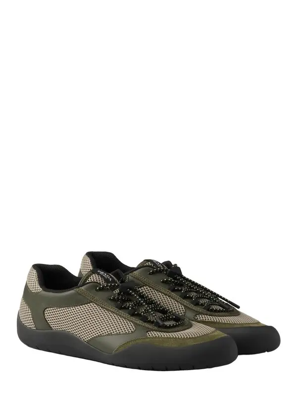 Prada Speedrock Leather And Mesh Fabric Sneakers - Green