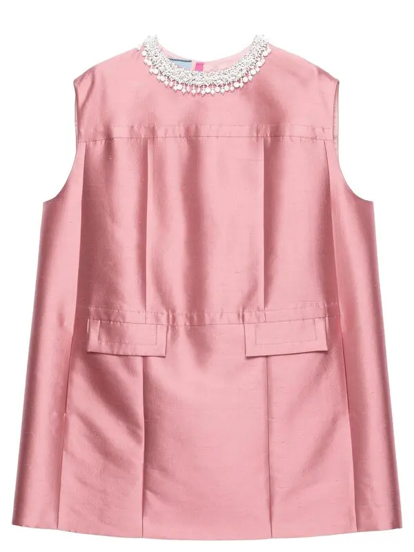 Prada Embroidered Double Shantung Dress - Pink