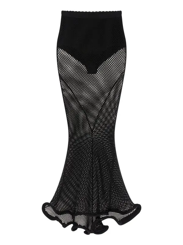 Givenchy Midi Kickback Skirt In Mesh - Black