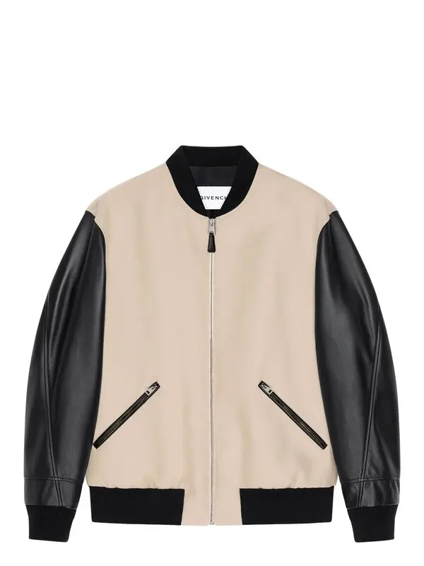 Givenchy Mixed Material Blouson With Embroidery - Black/beige