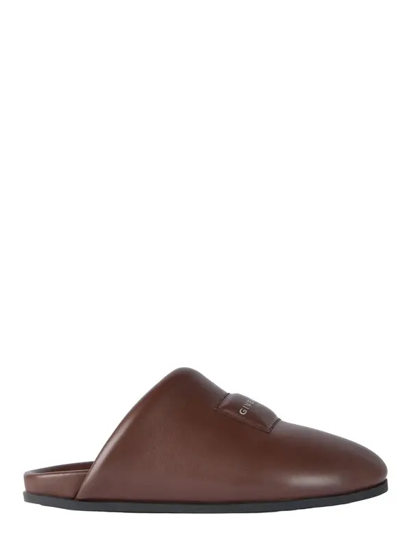 Givenchy Label Nappa Leather Mules - Brown