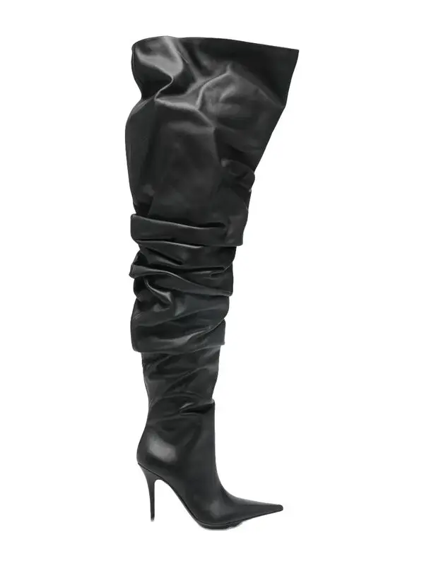 Amina Muaddi Anok Thigh High Heeled Boots - Black