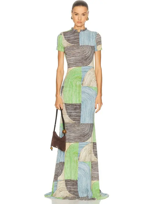 Silvia Tcherassi Yara Maxi Dress - Abstract Green Print