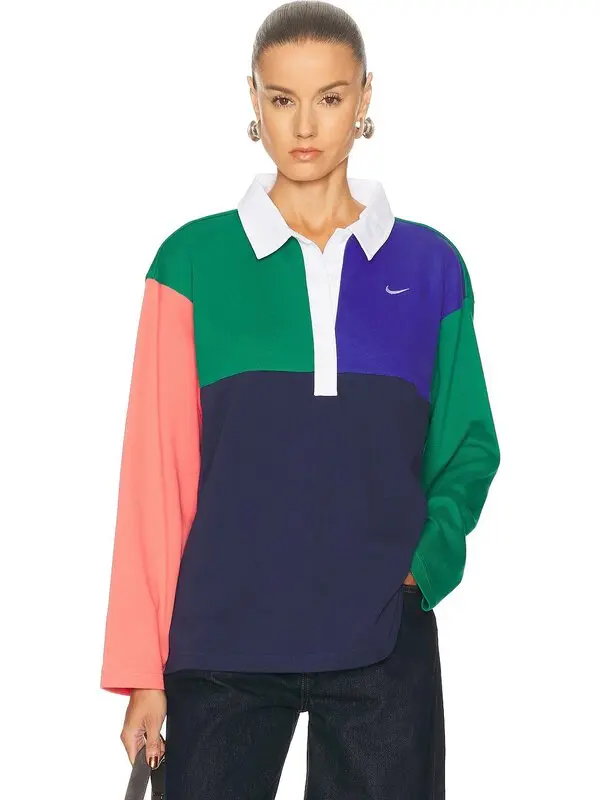 Nike Essential Long Sleeve Polo Top - Malachite  Midnight Navy  Sea Coral  & W