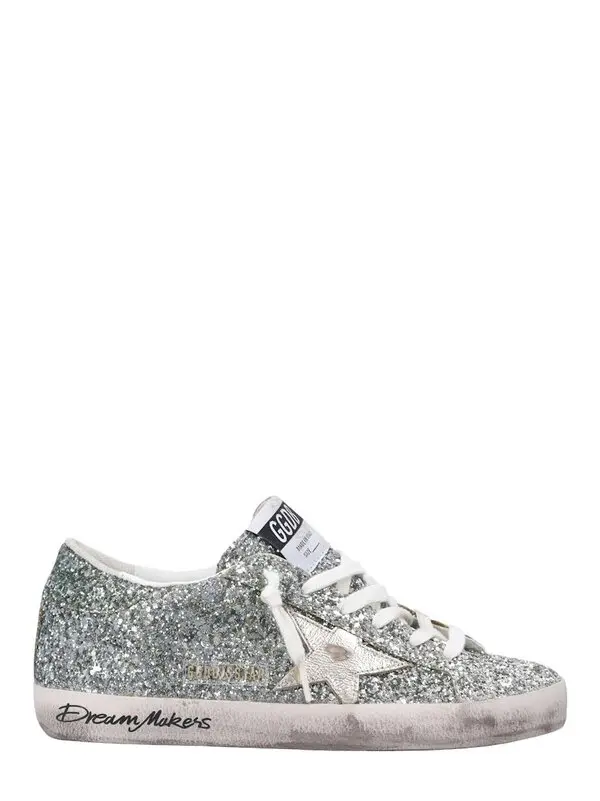 Golden Goose Super-star Glitter Sneakers - Platinum/green