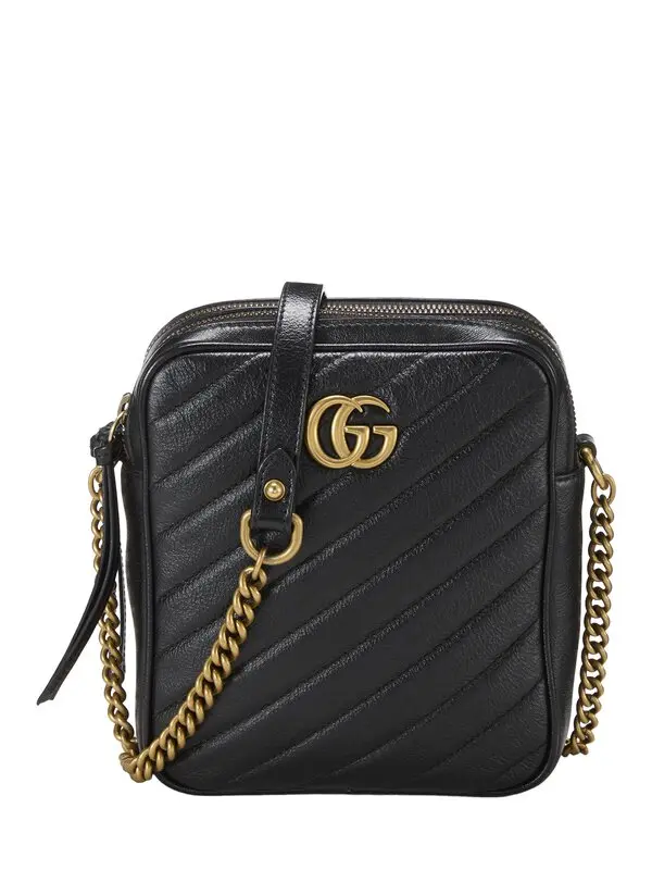Gucci Leather Gg Marmont Double Zip Crossbody Bag Small - Black