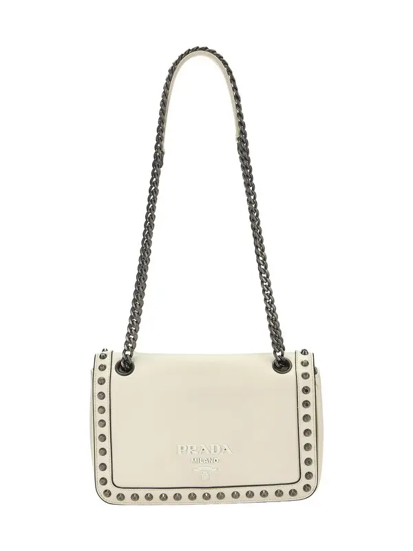 Prada Calfskin Leather Studded Crossbody - White
