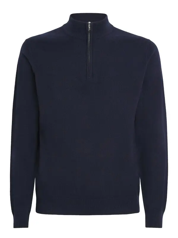 Sunspel Cashmere Half-zip Sweater - Navy