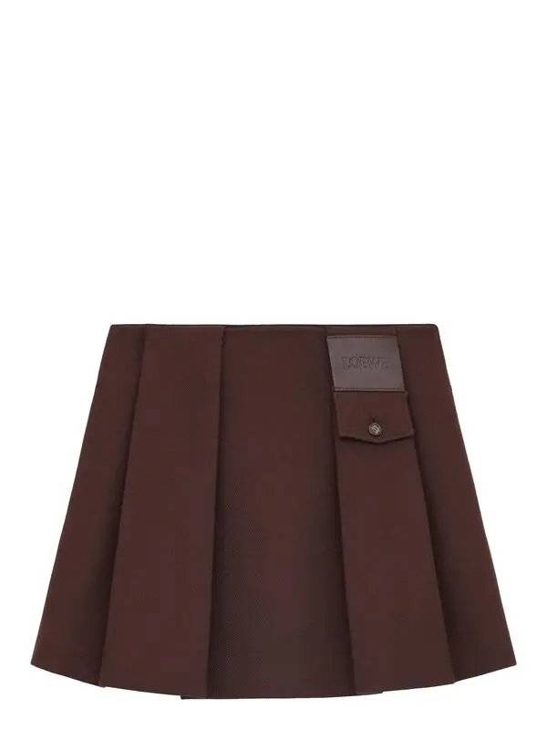 Loewe Wool-silk Pleated Mini Skirt - Brown
