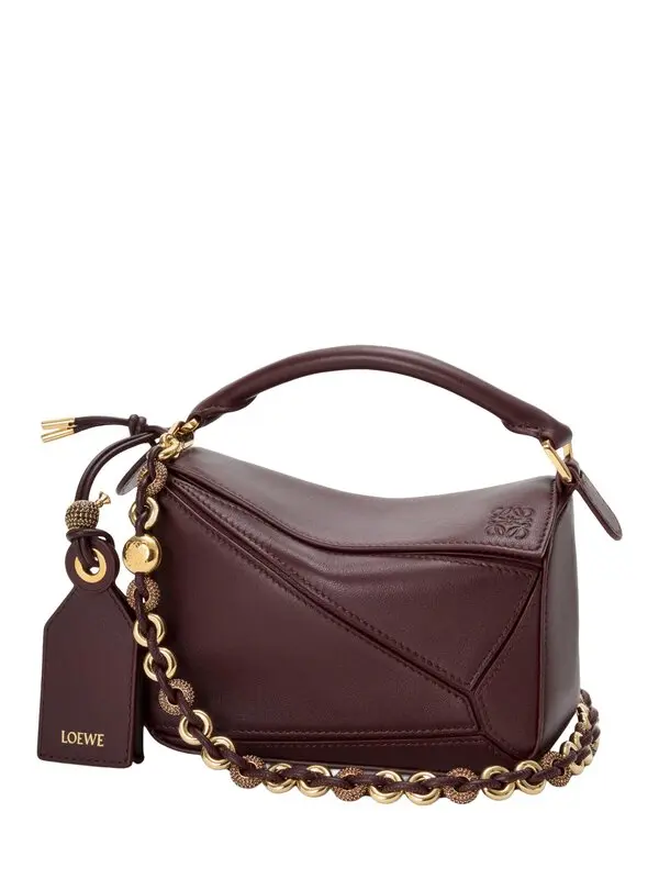 Loewe Mini Leather Puzzle Top-handle Bag - Burgundy