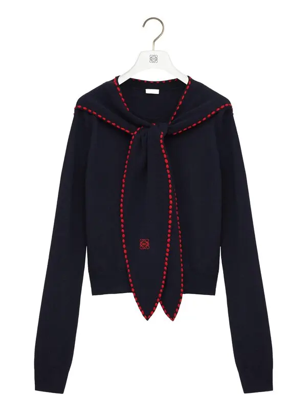 Loewe Wool-blend Scarf Sweater - Navy