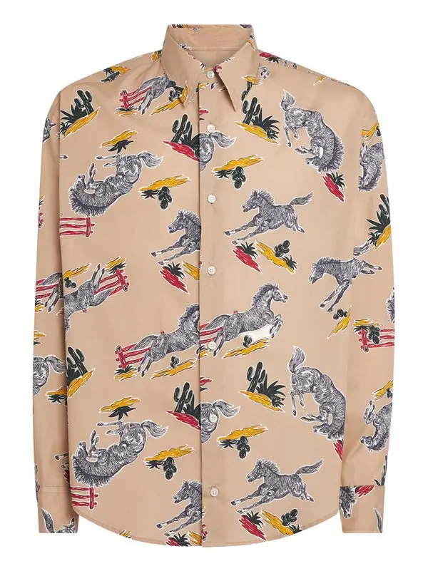AMI Paris Cotton Horse Print Shirt - Beige