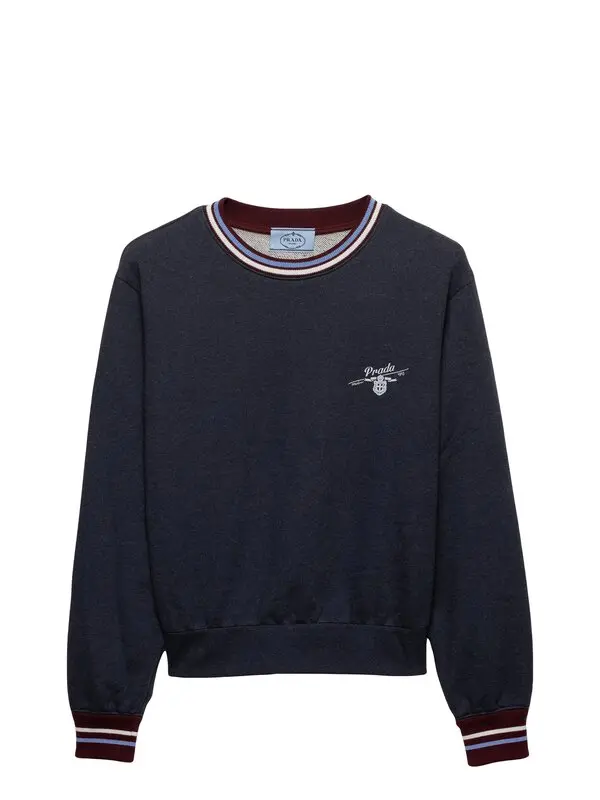 Prada Cotton Fleece Logo Sweatshirt - Blue