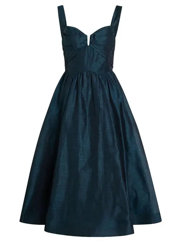 Zimmermann Rebellion Pleated Linen And Silk-blend Midi Dress - Teal
