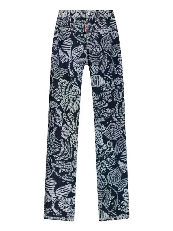 Dsquared2 Printed Straight Leg Trousers - Blue