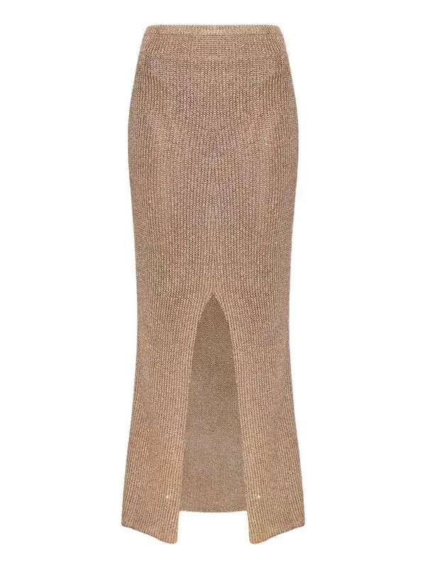 PARAMIDONNA Crochet-knit Slit Skirt - Neutrals
