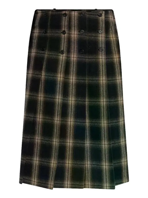 Attico Plaid Button Skirt - Black
