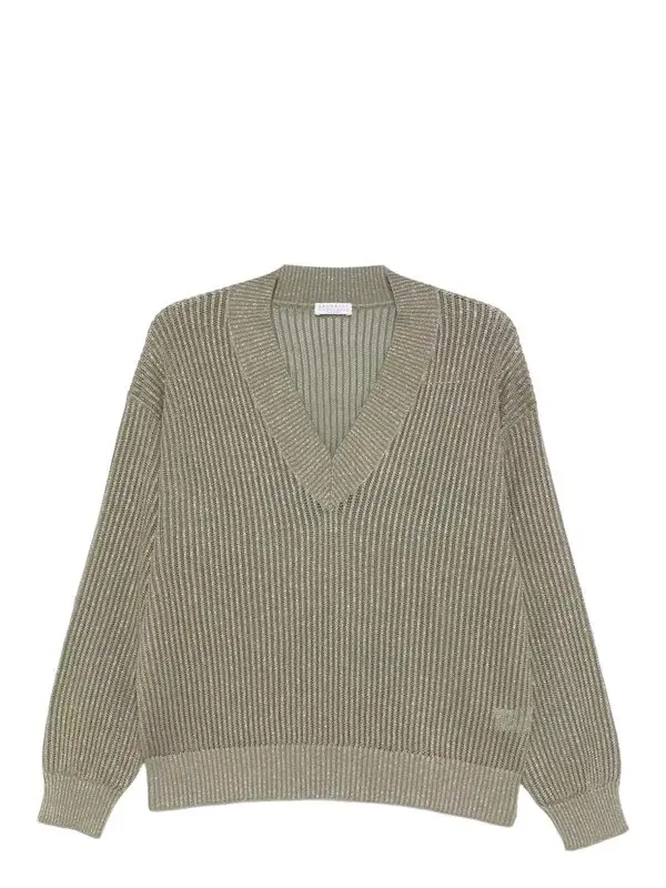 Brunello Cucinelli V-neck Ribbed-knit Sweater - Green
