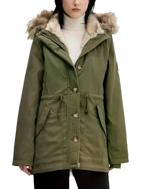 Hollister Faux-fur Trim Hooded Coat - Green