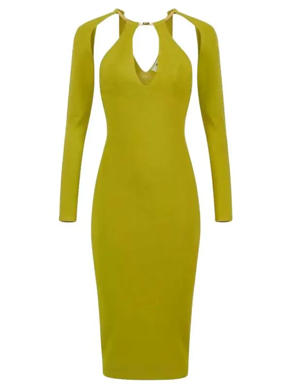 Elisabetta Franchi Long-sleeved Cut-out Midi Dress - Yellow