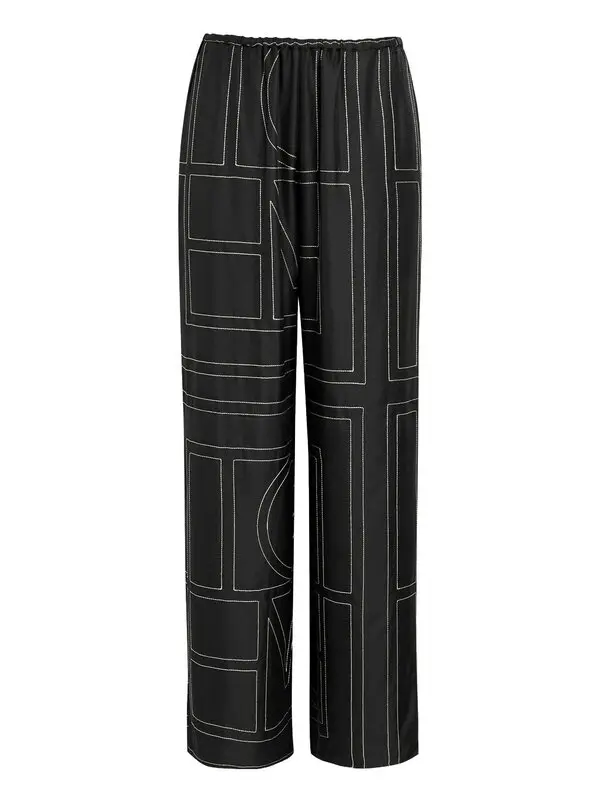 TOTEME Logo-embroidered Silk-satin Trousers - Black
