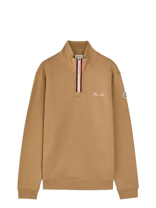 Moncler Logo-embroidered Cotton-blend Sweatshirt - Beige