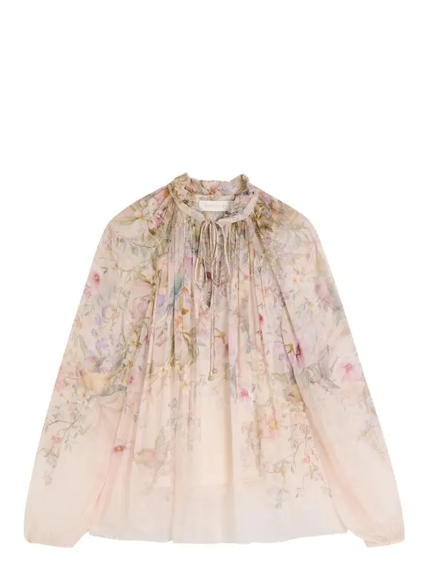 Zimmermann Rebellion Billow Floral-print Georgette Blouse - Cream