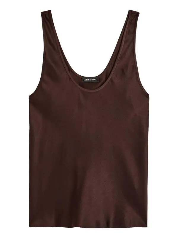 ANINE BING Lea Silk Tank Top - Dark Brown
