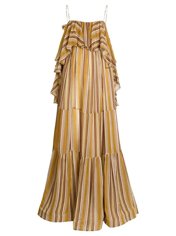 Zimmermann Striped Ruffled Chiffon Maxi Dress - Multicoloured 1