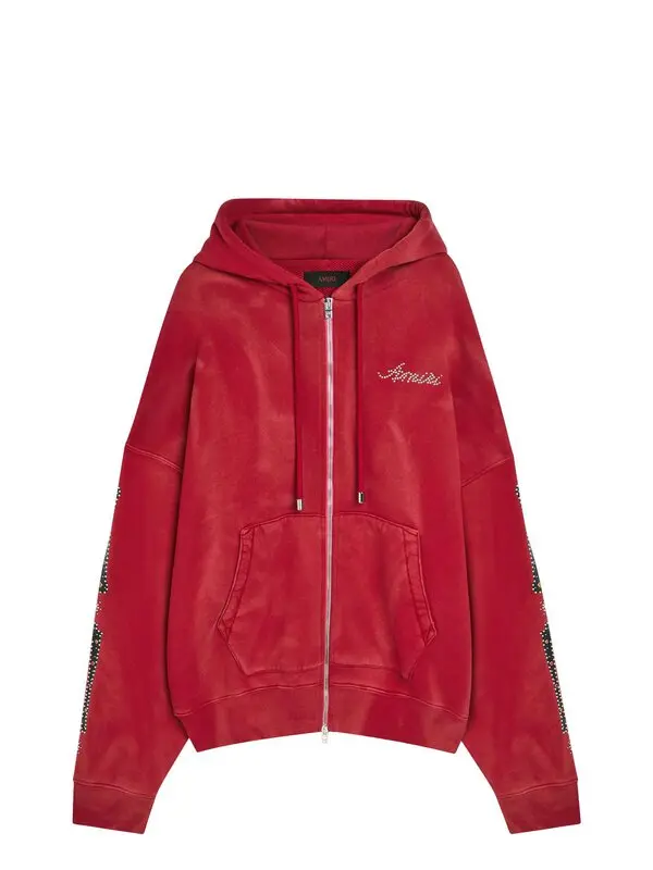 Amiri Bones Embellished Hooded Cotton Sweatshirt - Red