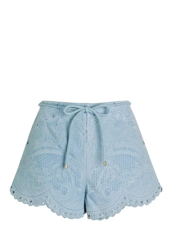 Zimmermann Daylight Embroidered Belted Shorts - Denim