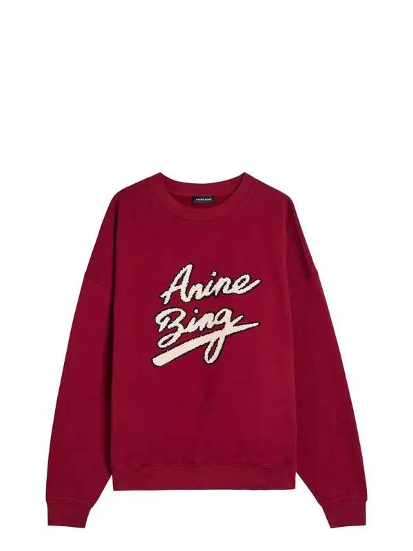 ANINE BING Miles Logo-appliquéd Cotton Sweatshirt - Burgundy