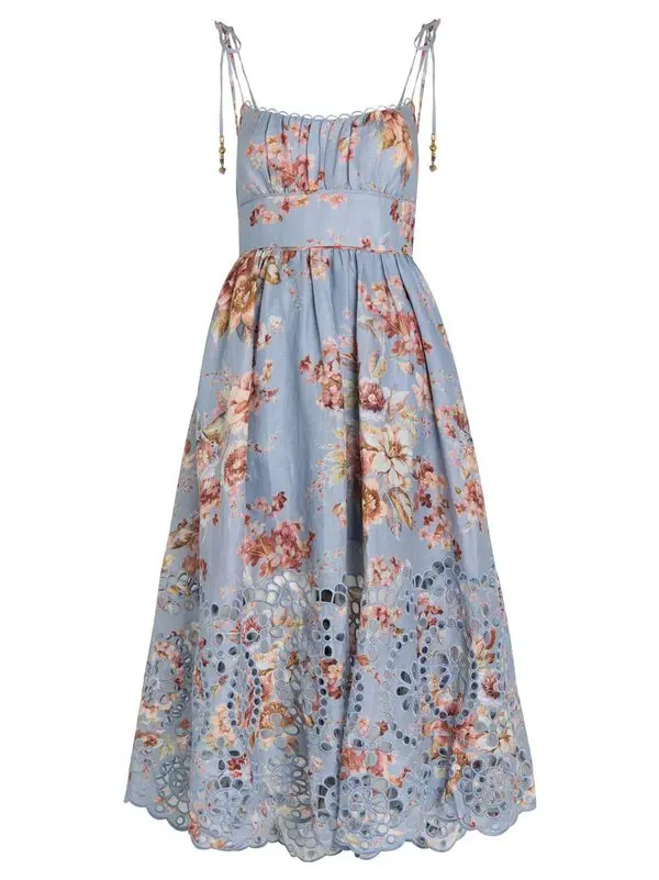 Zimmermann Awaken Picnic Floral-print Linen Midi Dress - Multicoloured 1