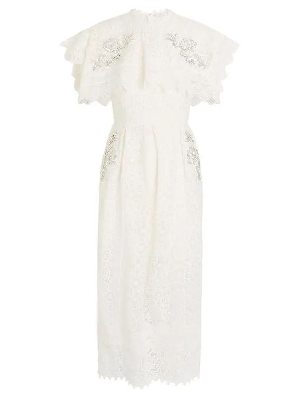 Erdem Crystal-embellished Guipure Lace Midi Dress - Off White