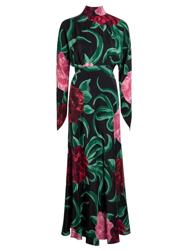 La DoubleJ Gilda Floral-print Silk Midi Dress - Black