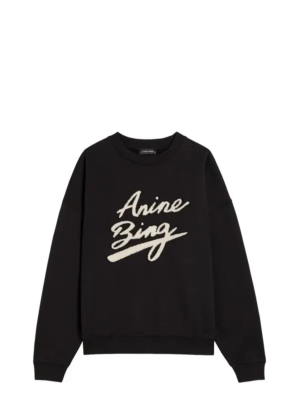 ANINE BING Miles Logo-appliquéd Cotton Sweatshirt - Black