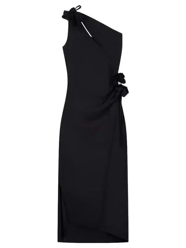 Coperni Asymmetric Mini Flower Dress - Black