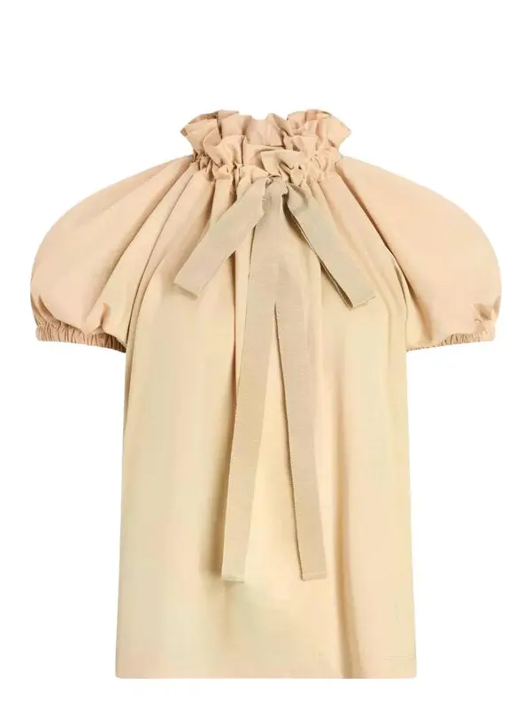 Patou Ruffled Tie-neck Top - Neutrals