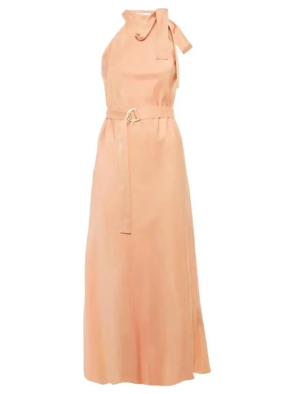Zimmermann Tie-neck Belted Midi Dress - Orange