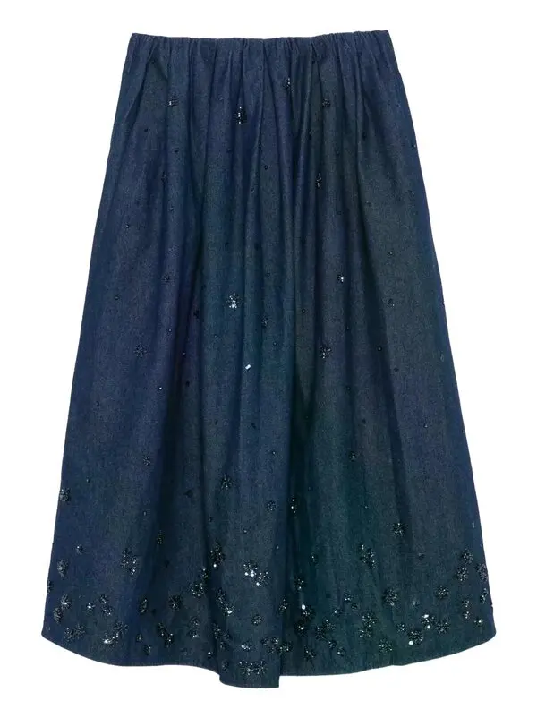Maje Embellished Denim Midi Skirt - Blue