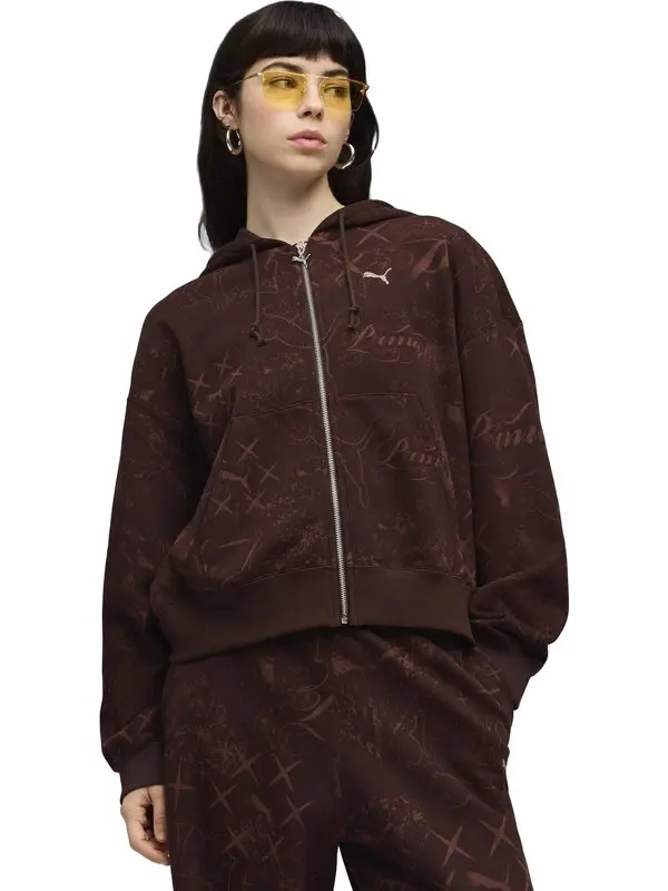 PUMA Oversized Full Zip Hoodie - Brown