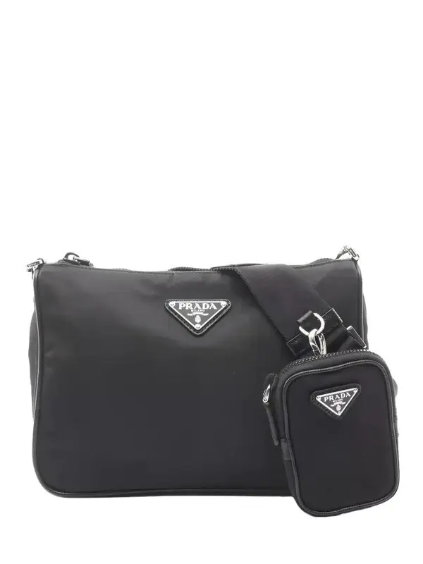 Prada Logo-detail Shoulder Bag With Detachable Pouch - Black