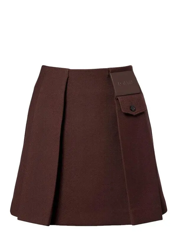 Loewe Leather-trimmed Pleated Miniskirt - Brown