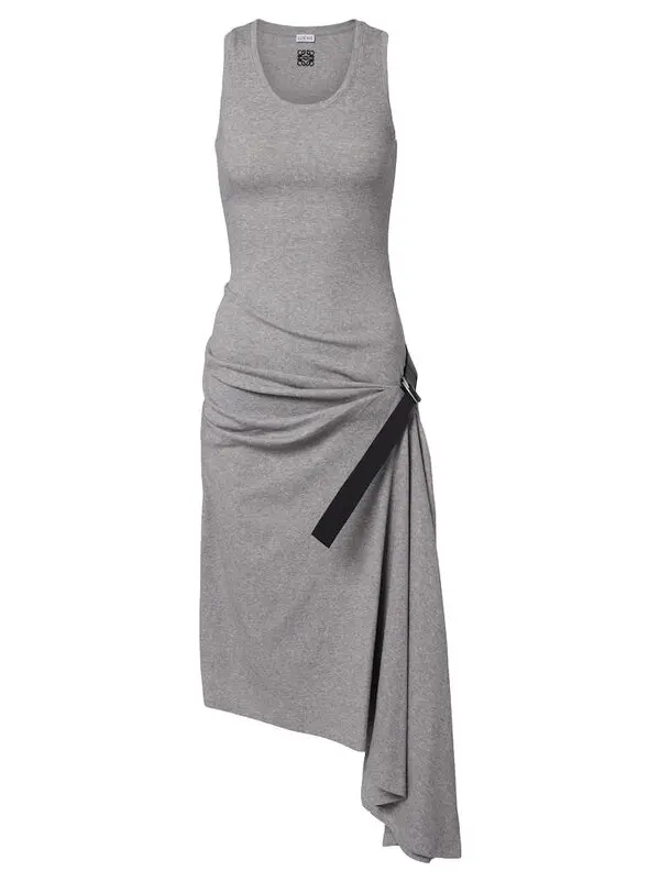 Loewe Belted Ribbed-knit Draped Midi Dress - Grey
